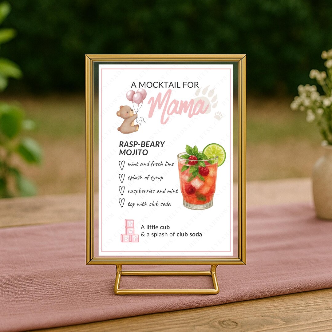 A Mocktail for MAMA Raspbeary GIRL Baby Shower Mocktail Sign, Raspberry ...