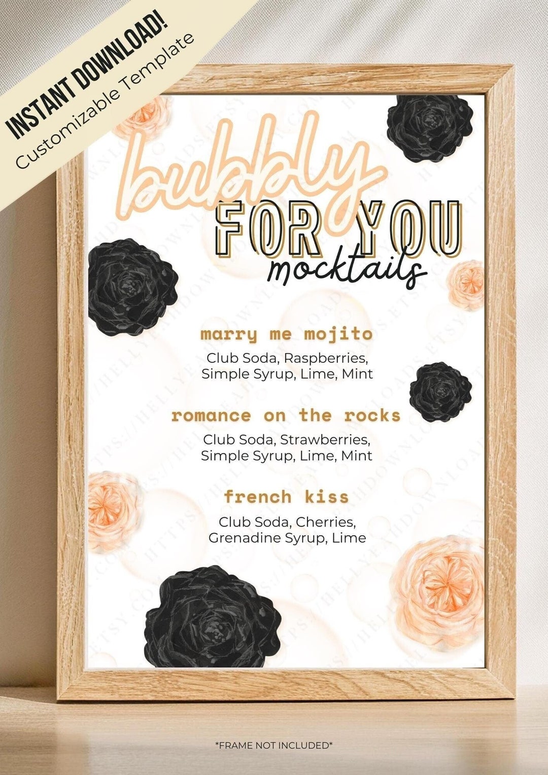 Bubbly for You MOCKTAILS Digital Menu, Wedding Reception Refreshments ...