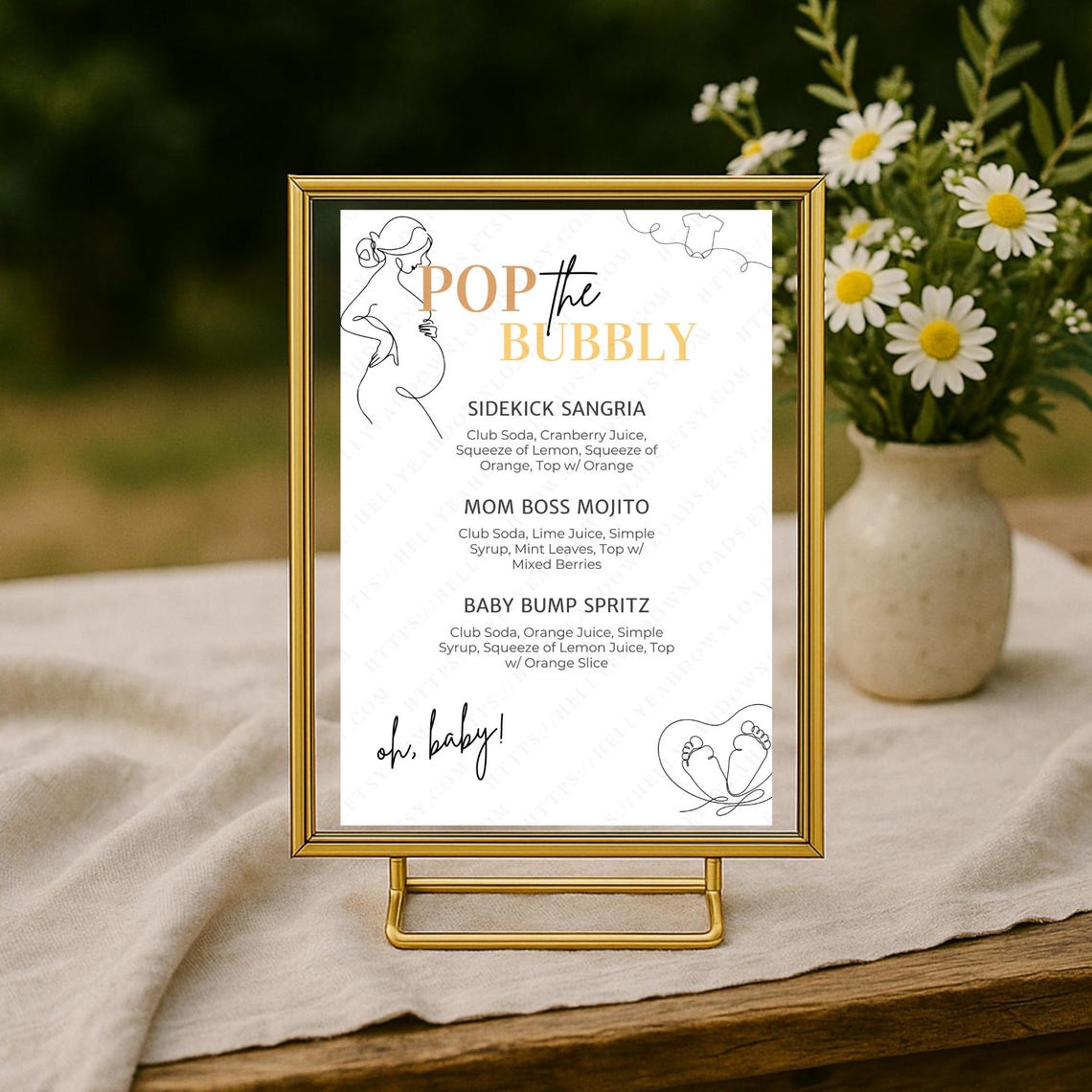 Pop the Bubbly Baby Shower Themed Mocktails Menu, Pregnancy Sips Reveal ...