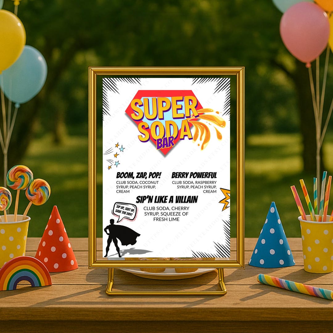 SUPER SODA Bar Comic Digital DIY Soda Setup, Tweens Superhero Party ...