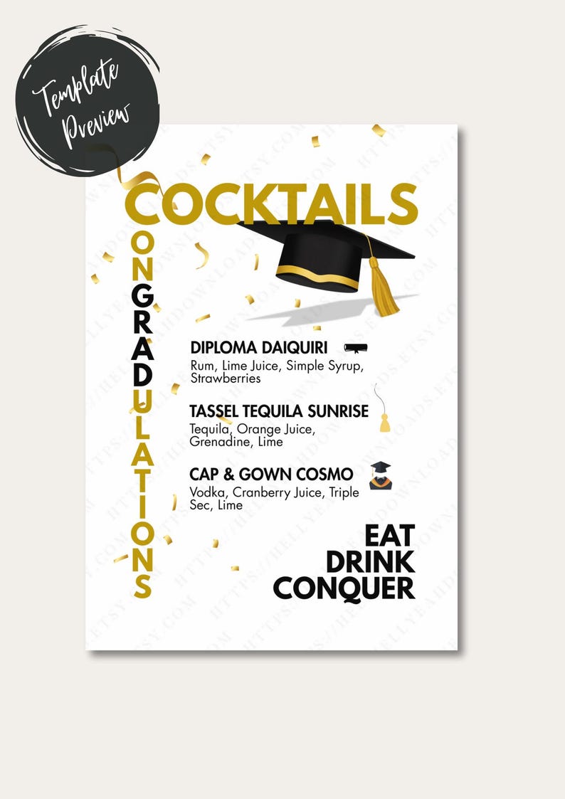 Congradulations COCKTAIL Bar Menu, Printable Cocktail Sign for ...