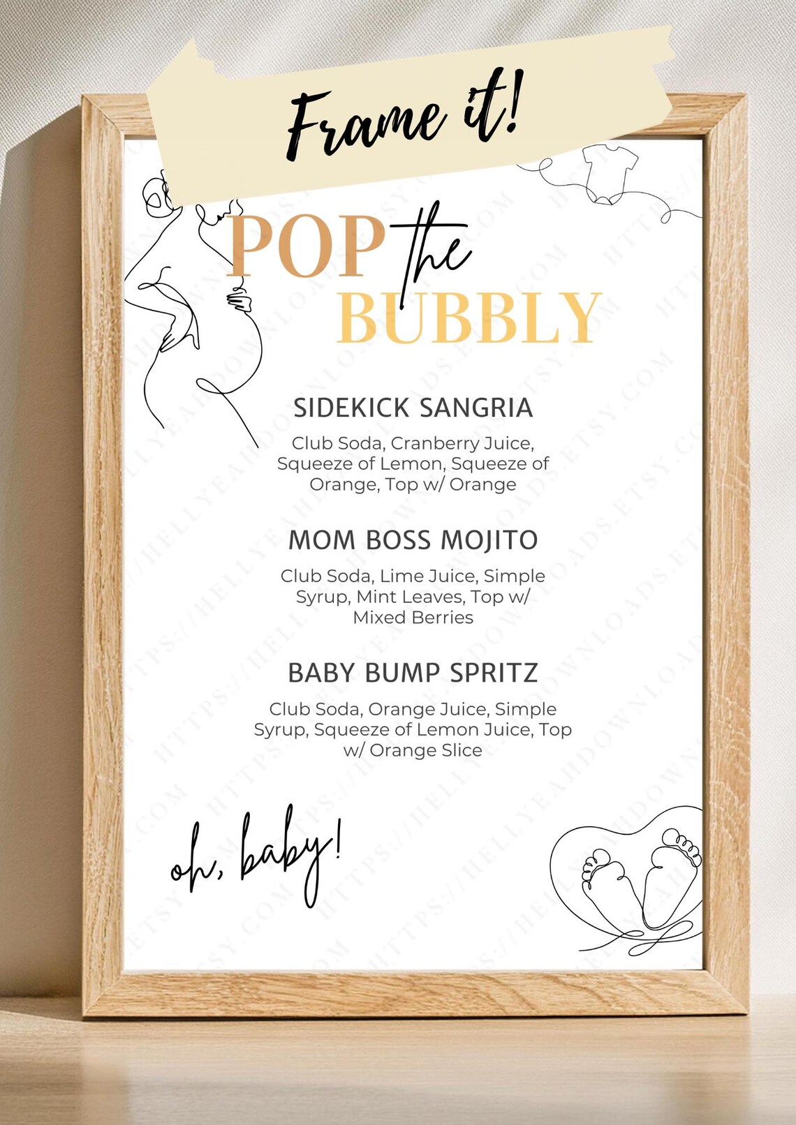 Pop the Bubbly Baby Shower Themed Mocktails Menu, Pregnancy Sip & See ...