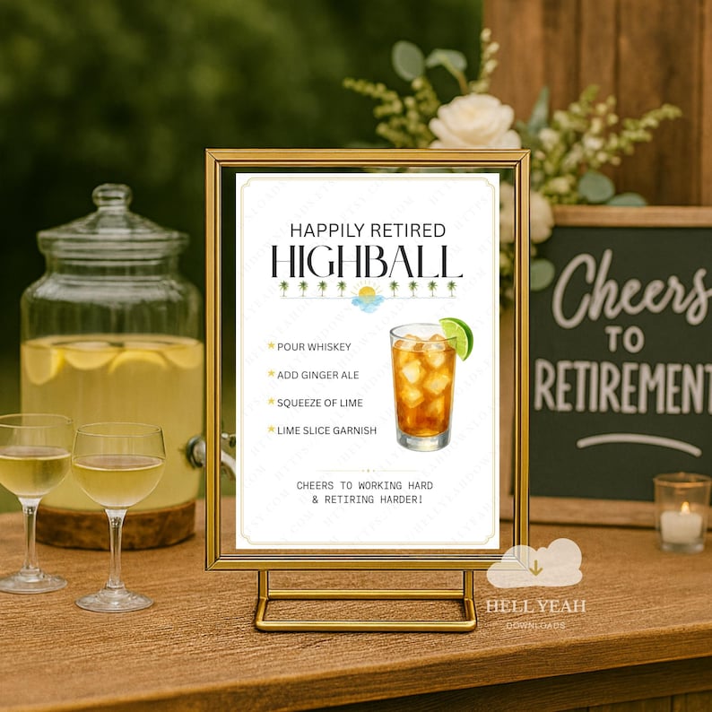 Happily Retired Highball, Signature Drink Menu, Editable DIY Cocktail ...