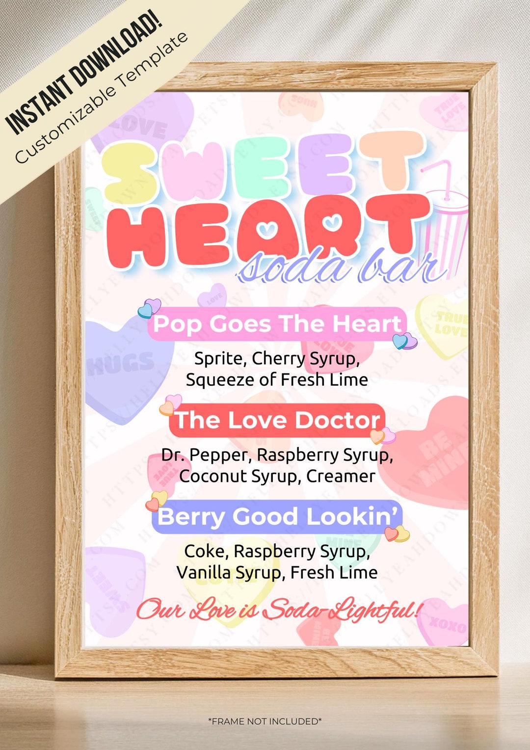 SWEETHEART SODA Printable Menu, DIY Flavored Soda Bar & Menu, Valentine ...