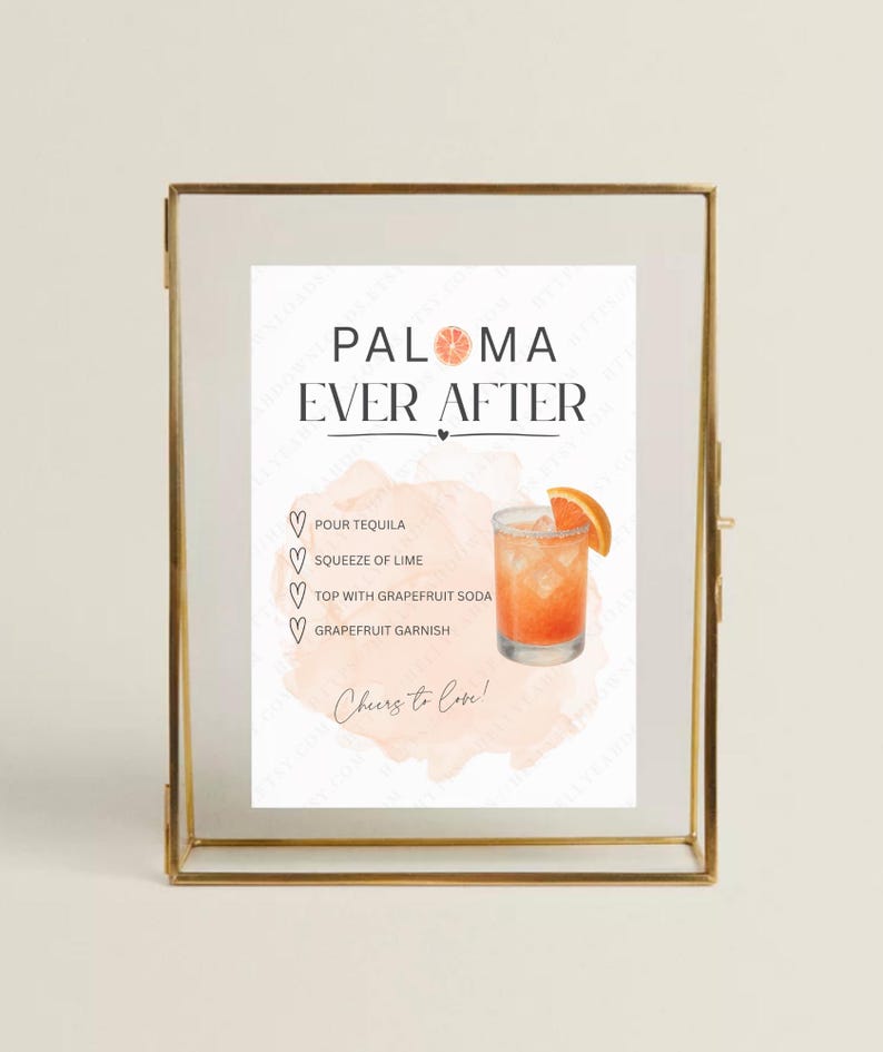 Paloma Ever After Printable, Grapefruit Aesthetic Wedding Cocktail Sign ...