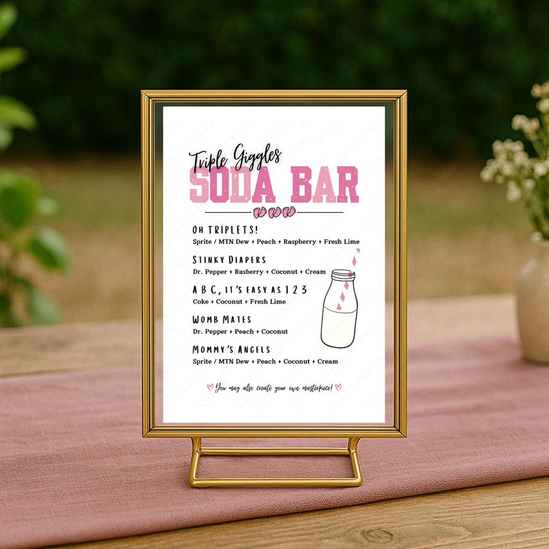 TRIPLE GIGGLES Girls Soda Menu, Identical Girls Baby Sprinkle Drinks ...