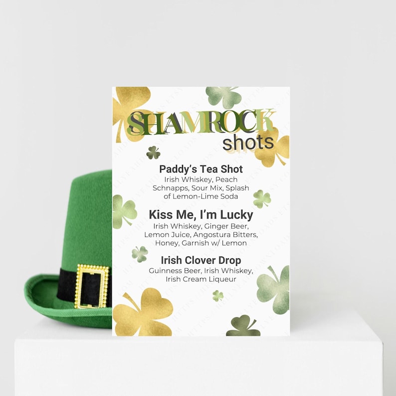 SHAMROCK SHOTS Printable St. Patrick's Day Liquor List, Chic Minimalist ...