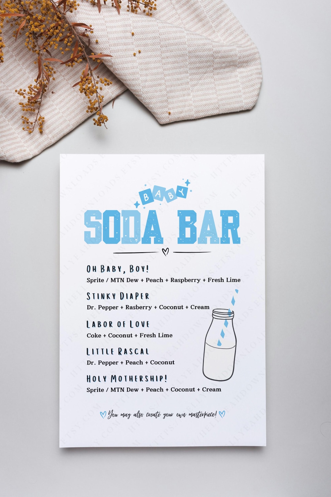 BABY BOY Soda Bar Menu Template, Baby-themed Drink Bar, Customizable ...