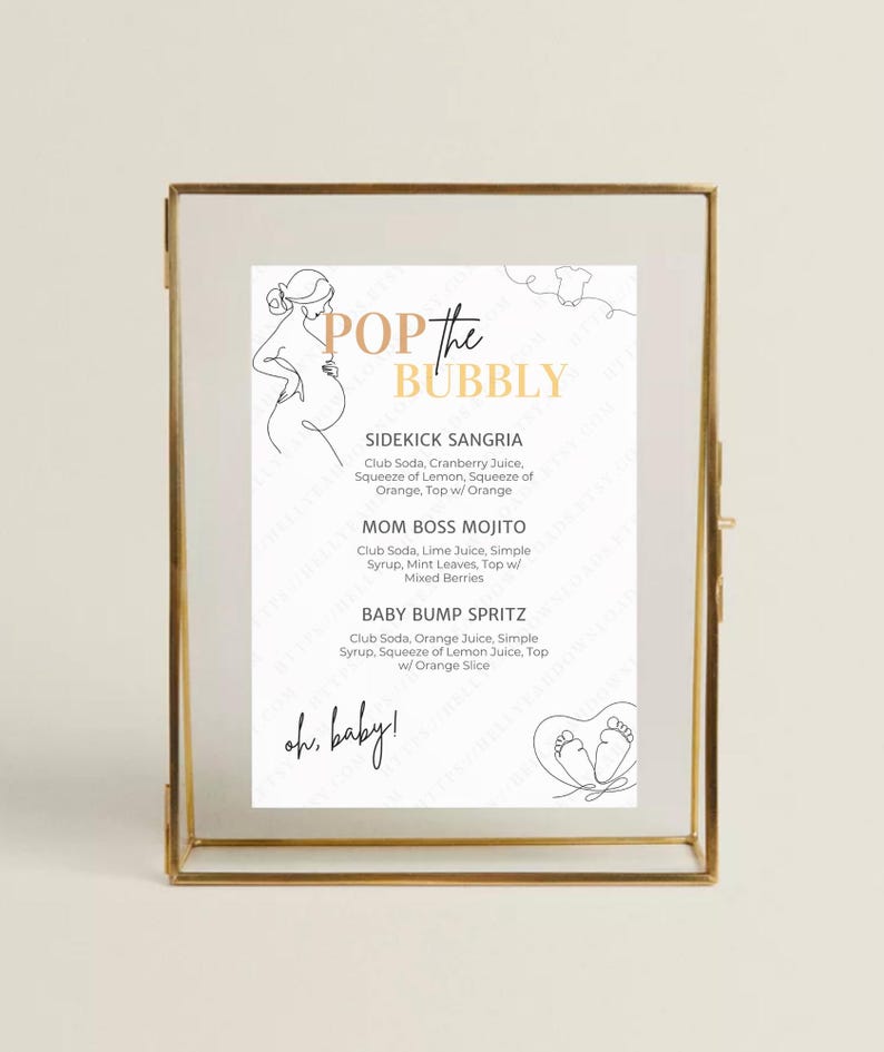 Pop the Bubbly Baby Shower Themed Mocktails Menu, Pregnancy Sips Reveal ...