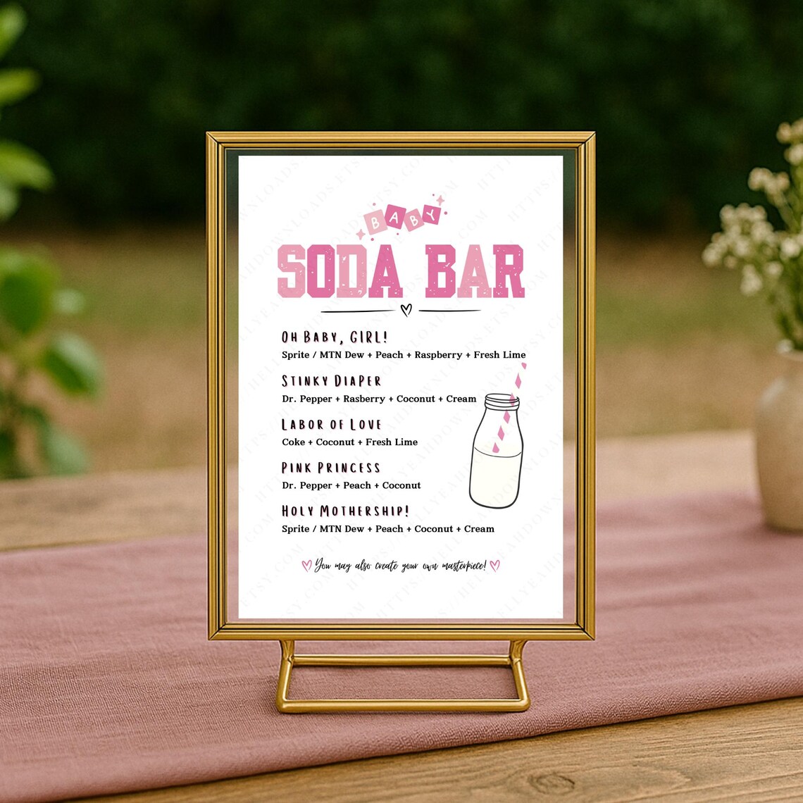 BABY GIRL Soda Bar Menu Template, Pink Baby-themed Drink Names, Baby ...