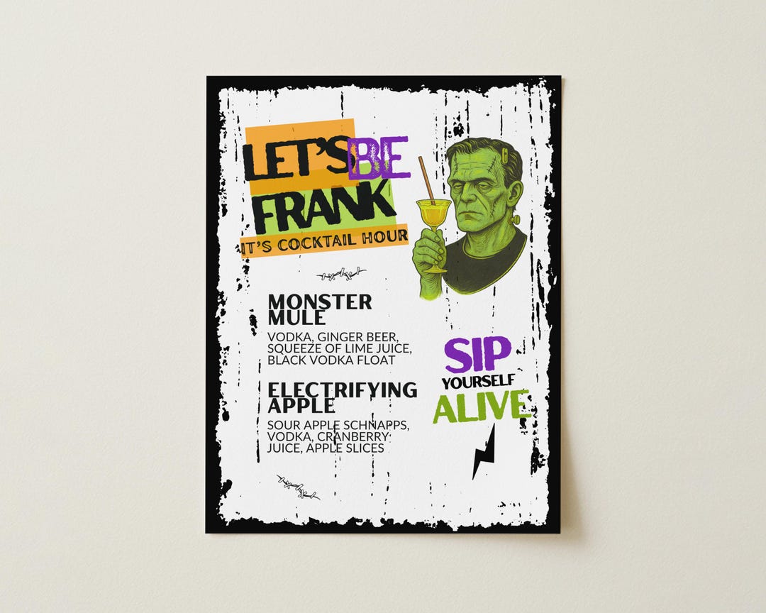 Halloween Frankenstein Cocktail Menu, Monster Bash Drink Sign, DIY ...