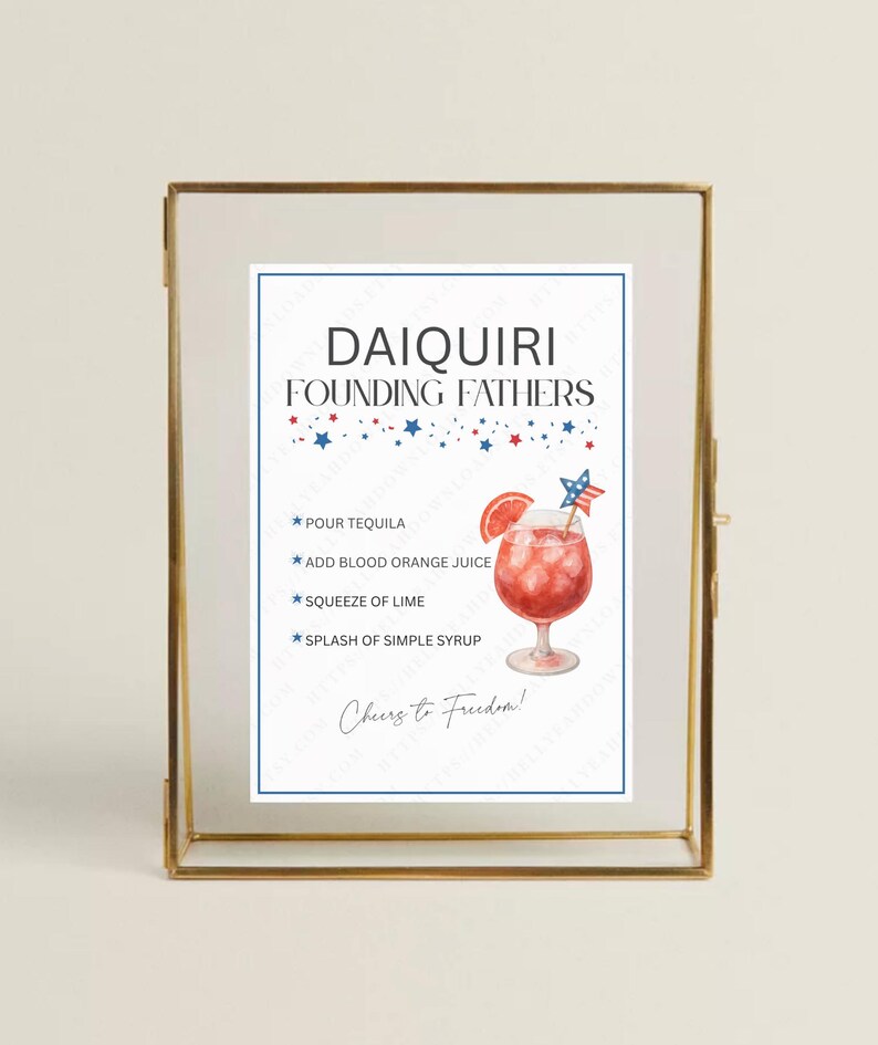 DAIQUIRI Founding Fathers Printable Red USA Drink Guide, Editable Red ...
