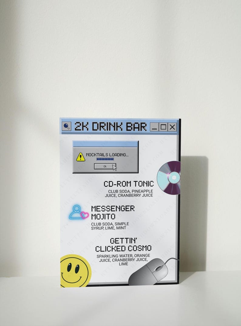 Y2K Drink Bar MOCKTAILS Digital Download, 2000s Themed Party Sign, 90s ...