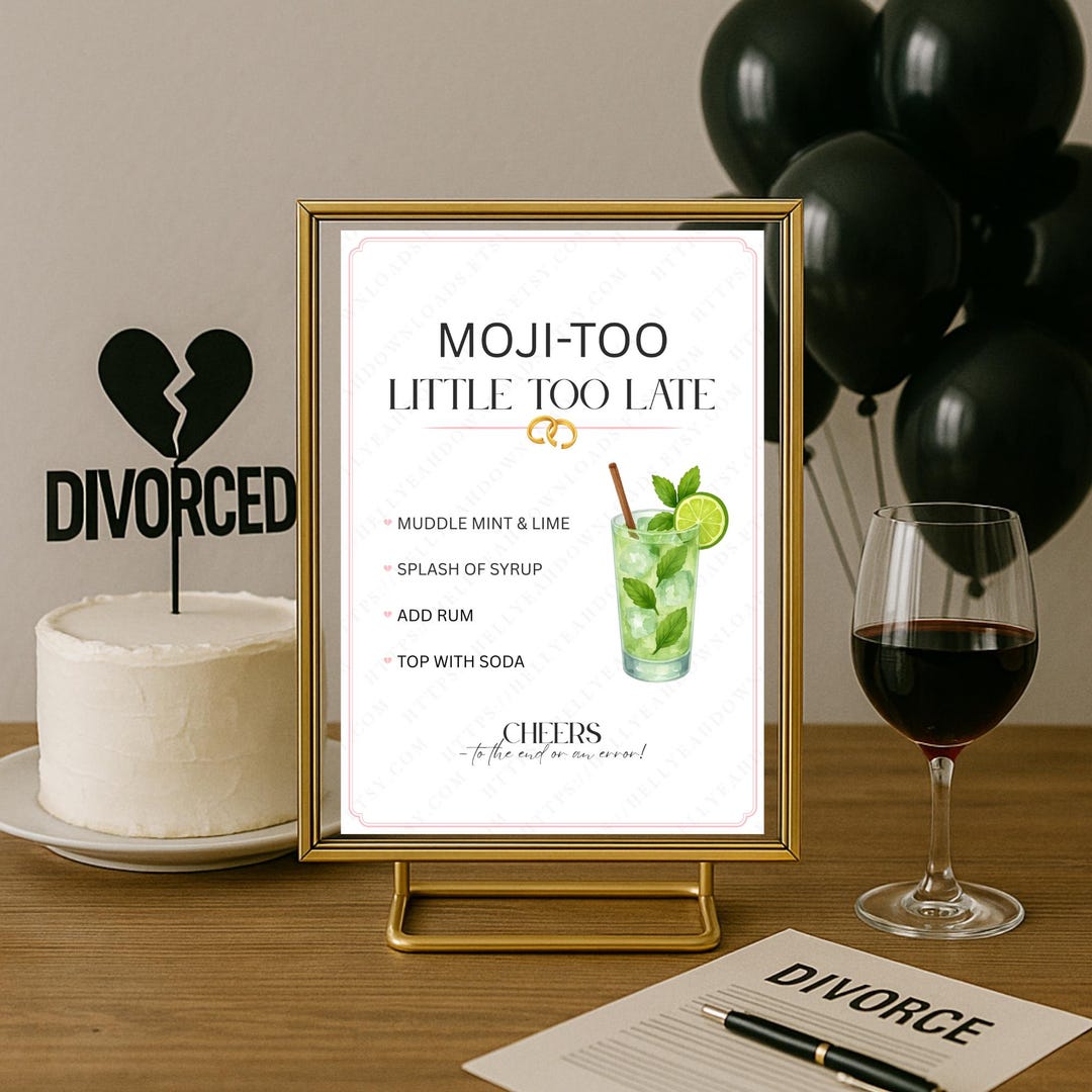 Moji-too Late Mojito Printable Divorce Party Drink Bar Guide Template ...