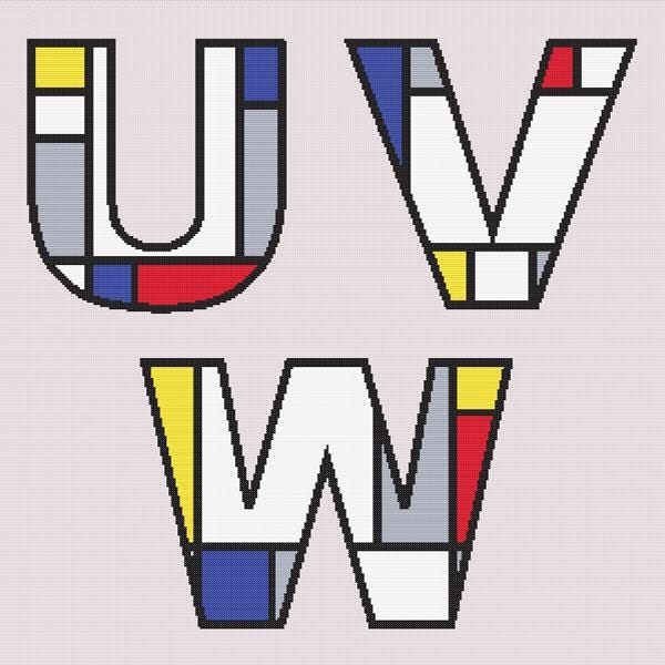 Mondrian-inspired Alphabet Cross Stitch Pattern – Letters U V W – PDF ...