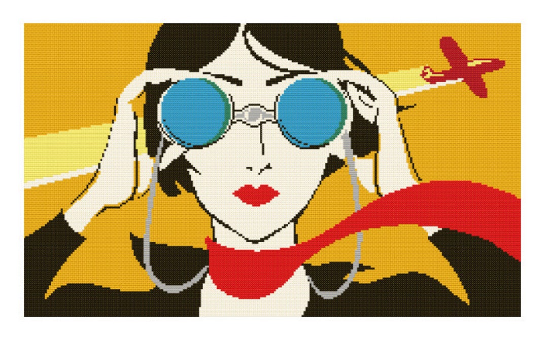 Vintage Spy Binocular Lady Cross Stitch Pattern - Digital Download Art ...