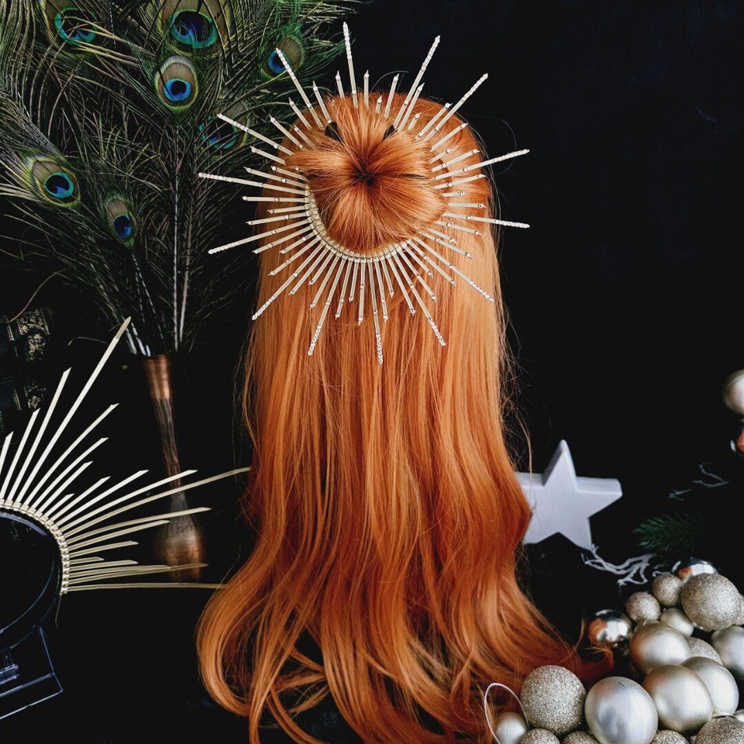 Saints Mary Golden Crown Beautiful Gold Halo Bun Rhinestones, Halo Hair ...