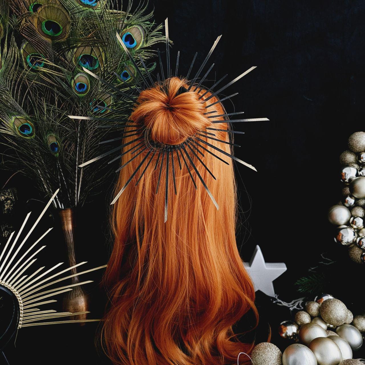 Black Gold Sunburst Halo Crown: Bridal Met Gala Bun Crown - Etsy