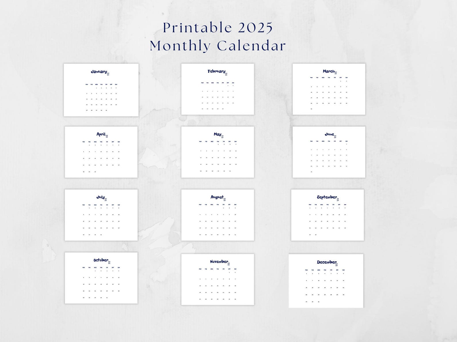 2025 Digital Mini Calendar, Printable Minimalist Calendar Template ...