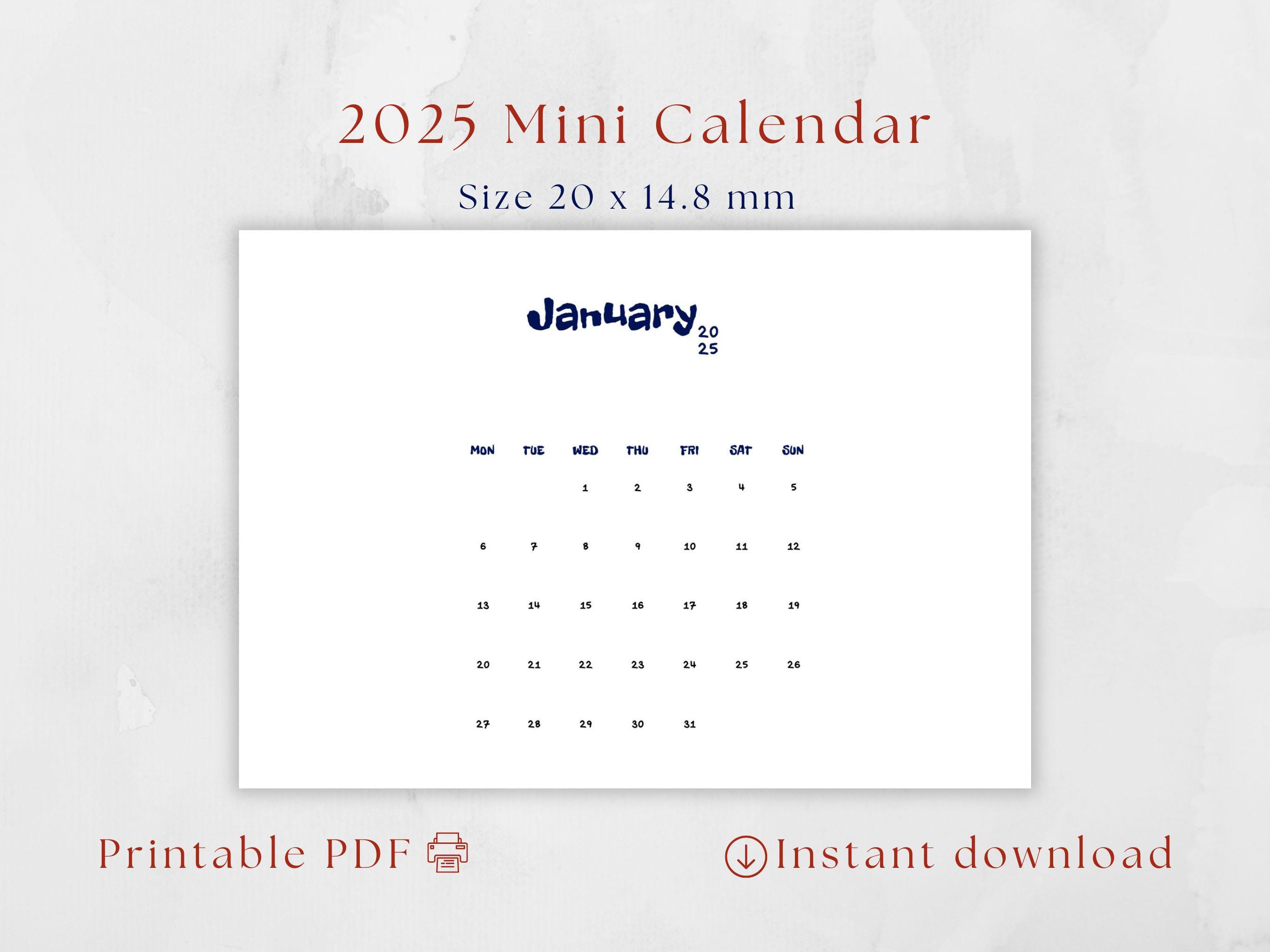 2025 Digital Mini Calendar, Printable Minimalist Calendar Template ...