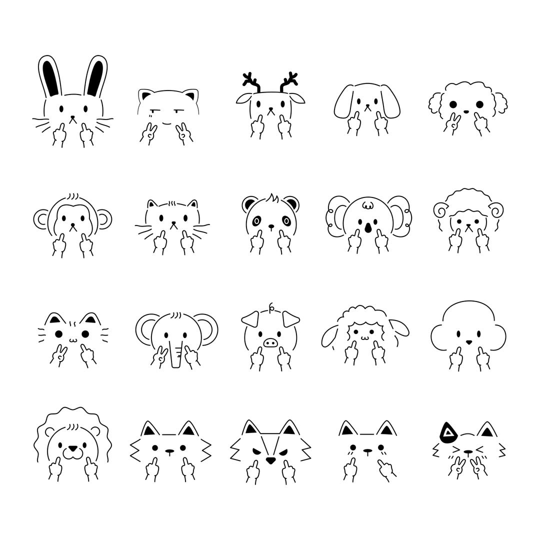 Middle Finger Svg Bundle Funny Animal Line Art Sarcastic Outline Design ...