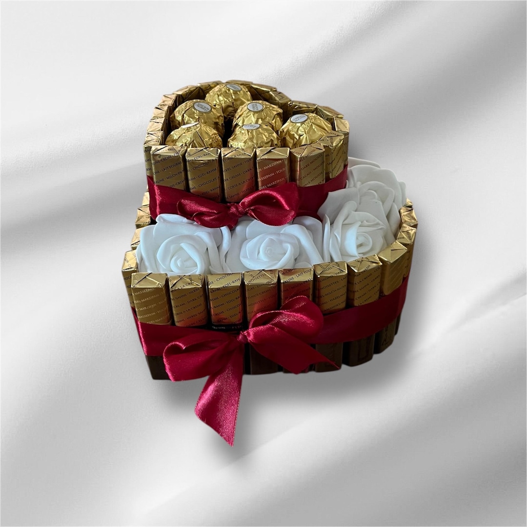 Handmade Ferrero Rocher Gift Box With Roses – Two-tiered Heart Shape ...