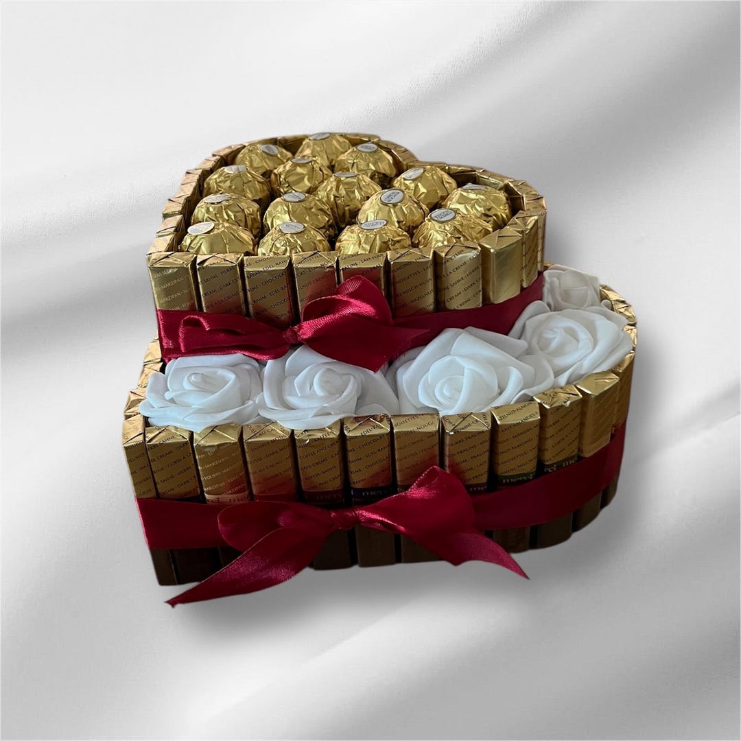 Handmade Ferrero Rocher Gift Box With Roses – Two-tiered Heart Shape ...