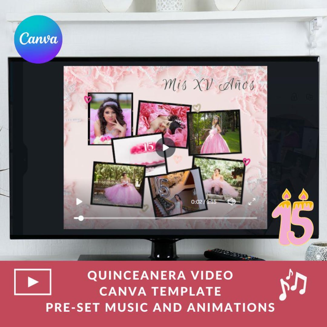 Modelo de apresentação de slides em vídeo para Quinceañera no Canva ...