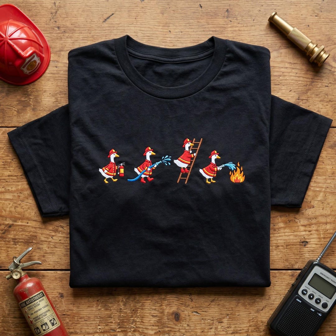 Embroidered Firefighter Goose Shirt, Funny Fireman Tee, Custom ...