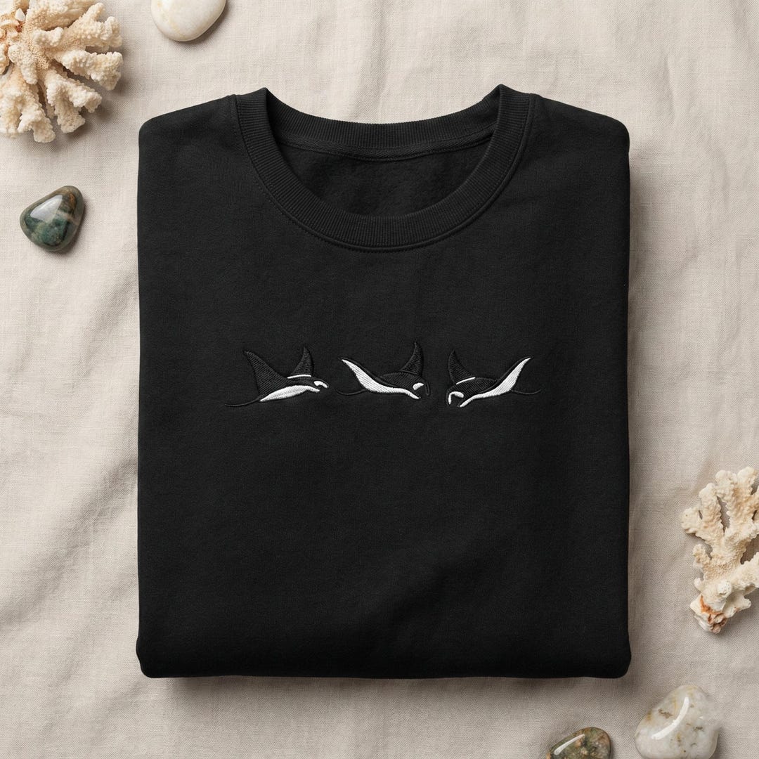 Embroidered Manta Ray Sweatshirt, Stingray Hoodie, Minimalist Ocean ...