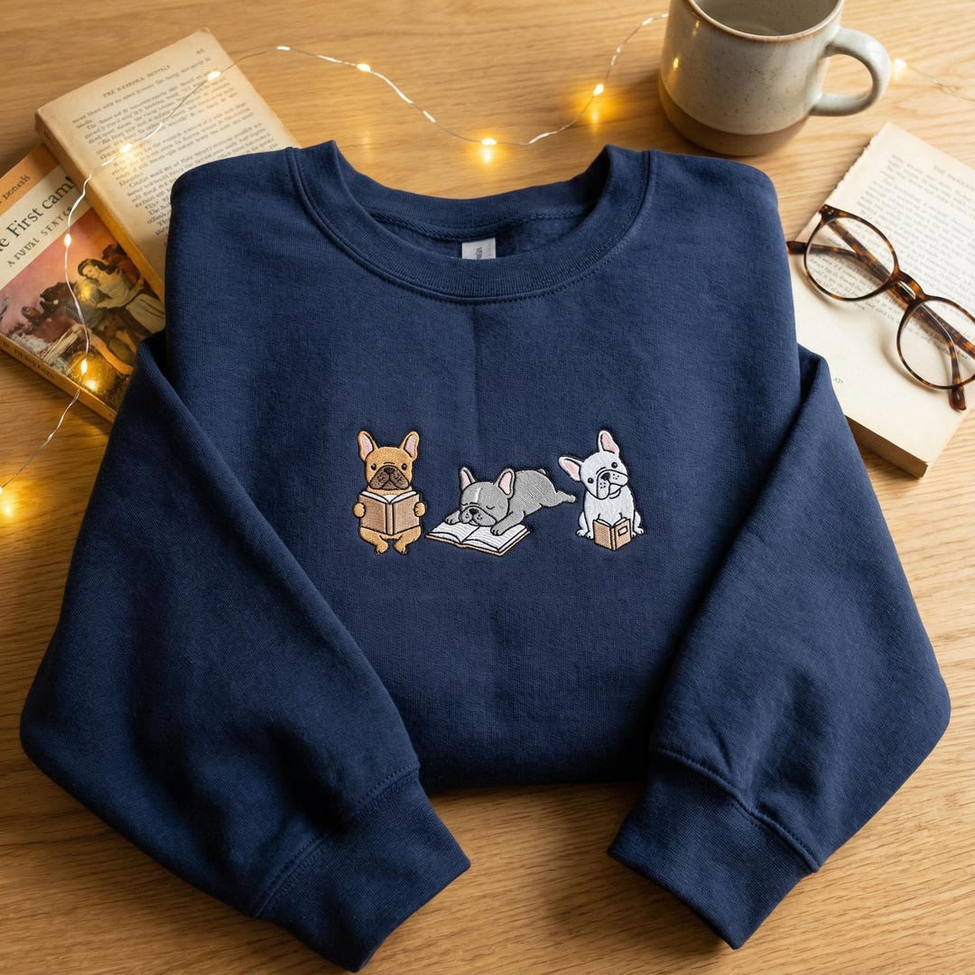 Study Buddy Frenchie Embroidered Sweatshirt, Reading Bulldog Hoodie ...