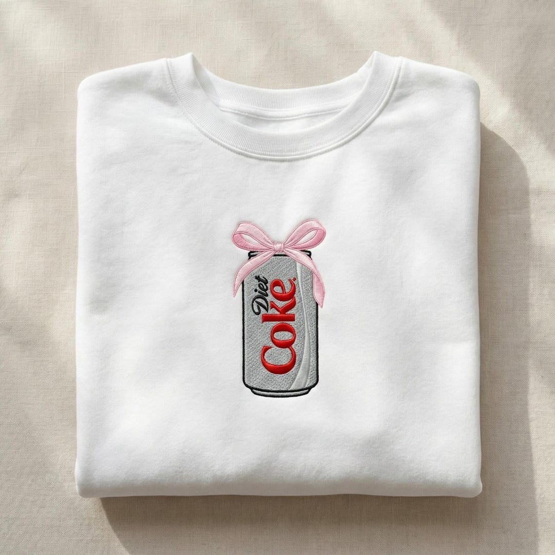 Embroidered Soda Can Sweatshirt, Diet Pop With Pink Bow Crewneck, Cute ...
