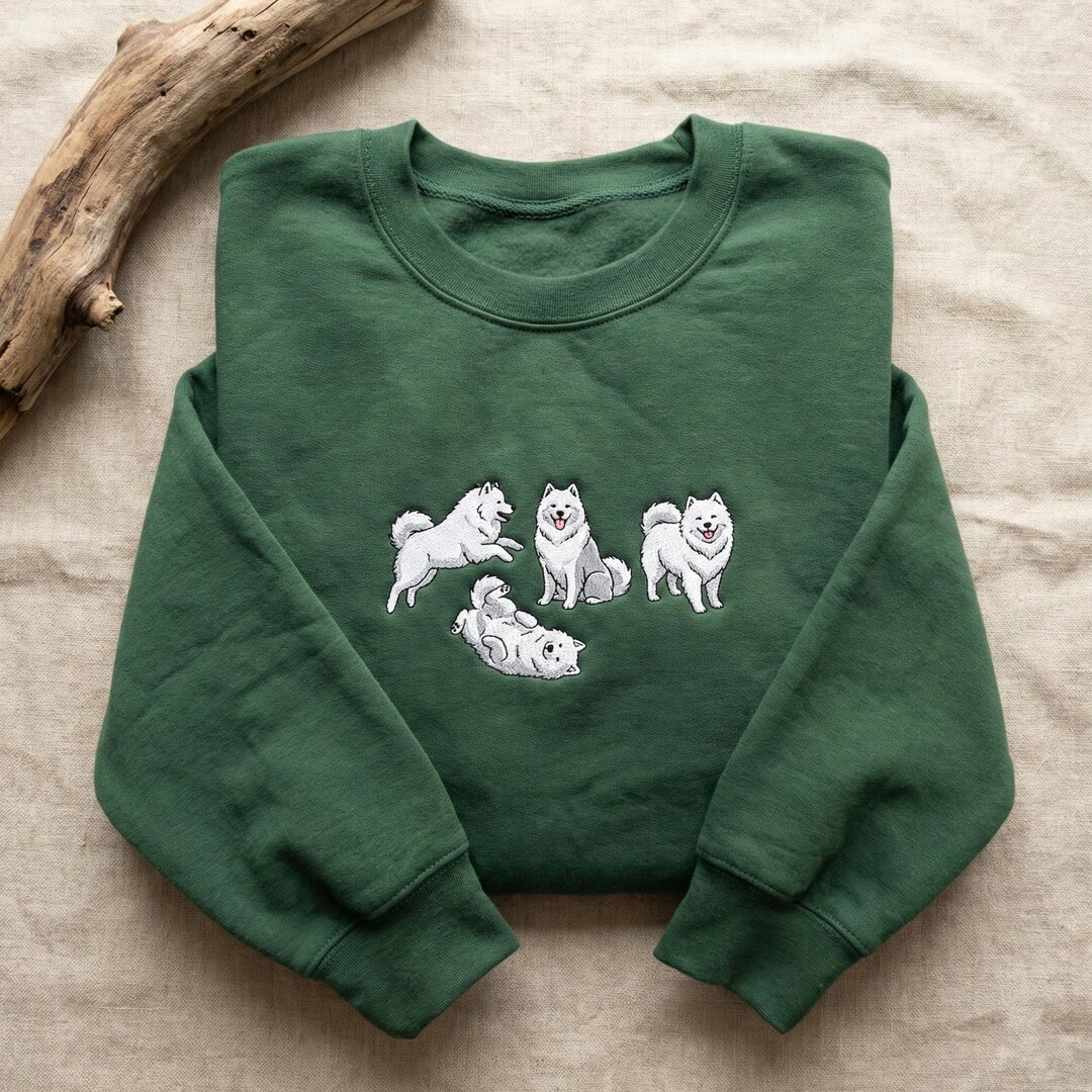 Embroidered Samoyed Hoodie, Cute Samoyed Poses Sweatshirt, Smiling Dog ...