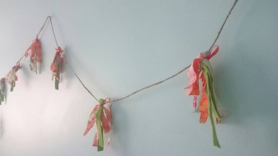 Items similar to Handmade, fabric upcycled garland. 120 inches on Etsy