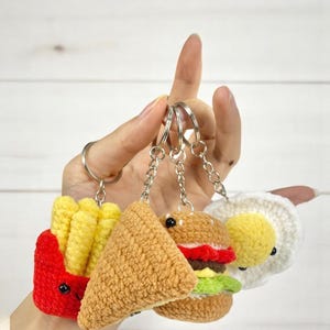 Cute Fast Food Keychain Crochet Pattern, Fried Egg, Burger, Fries ...