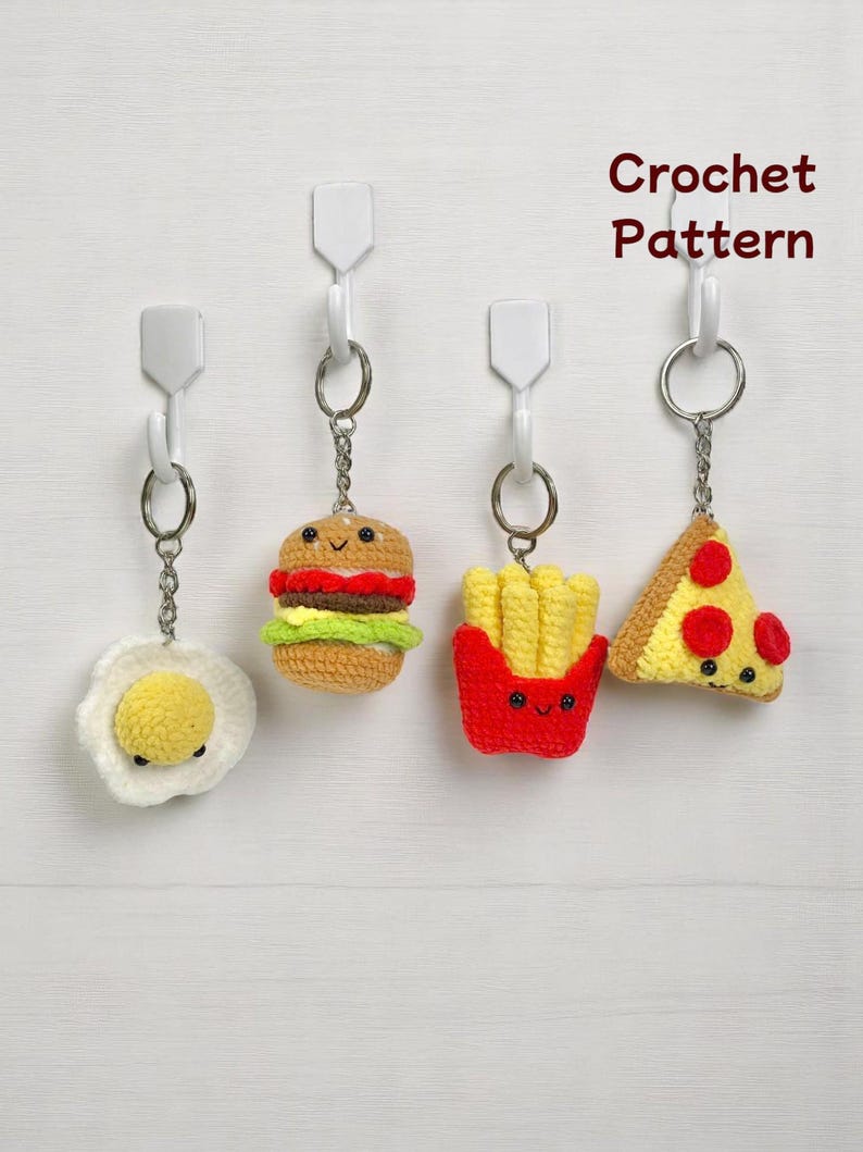 Crochet Fast Food Keychain Pattern, Burger, Fries, Pizza, Egg (PDF ...