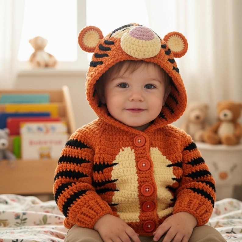 Baby Crochet Outfit Set Tigger, Handmade Baby Cardigan, Newborn Costume ...