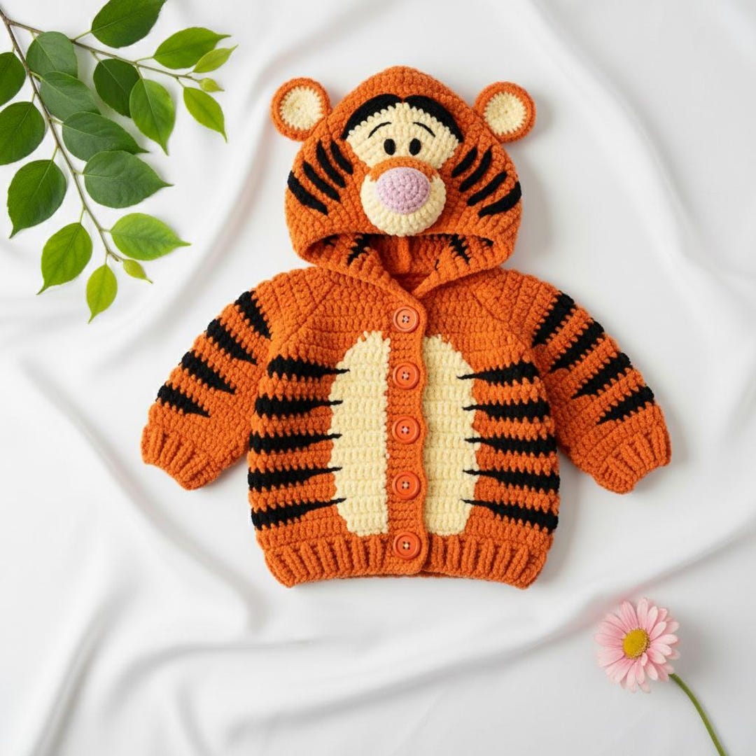 Baby Crochet Outfit Set Tigger, Handmade Baby Cardigan, Newborn Costume ...