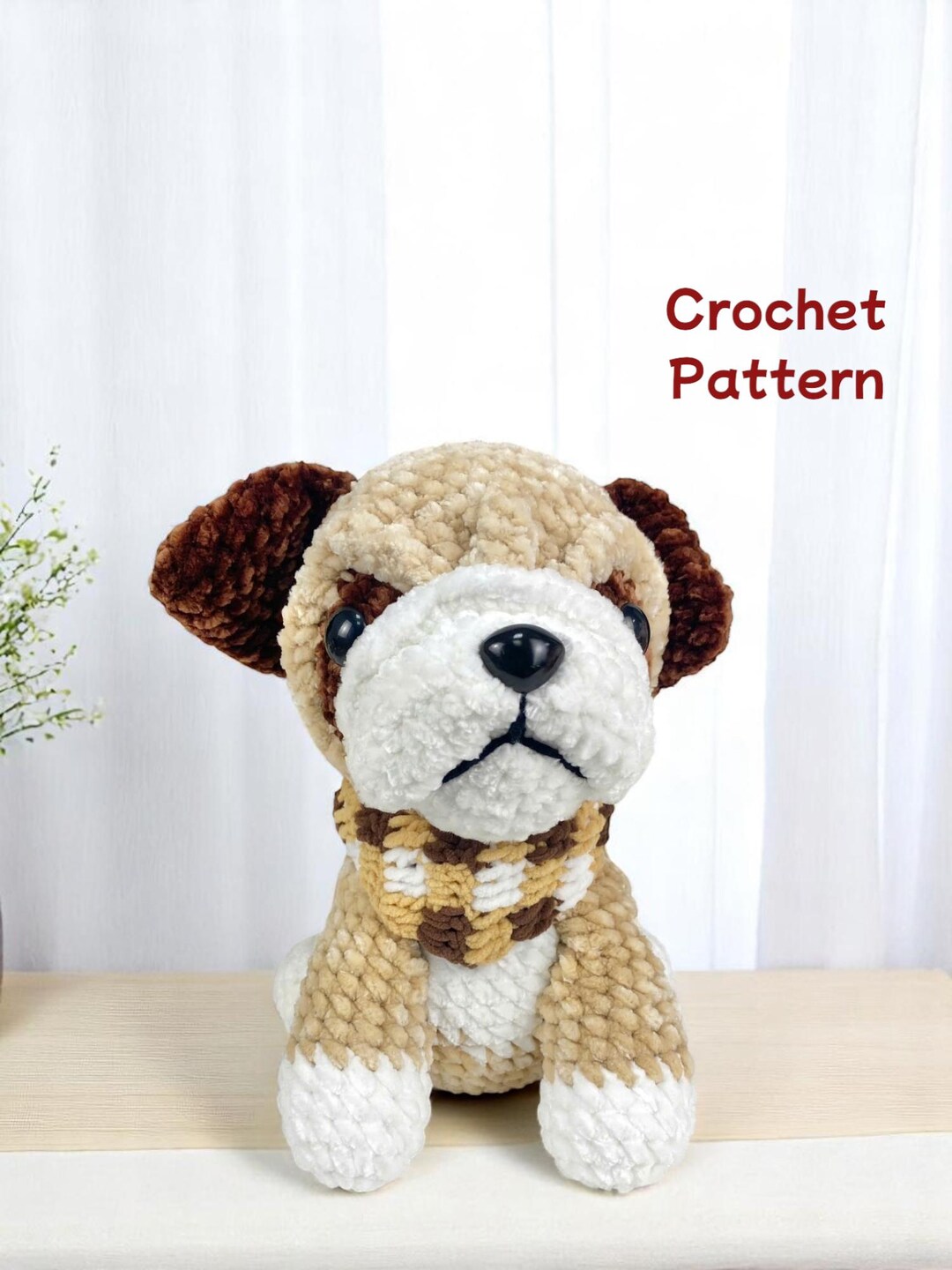 Bulldog Crochet Pattern PDF, Amigurumi Dog Plush Toy With Checkered ...