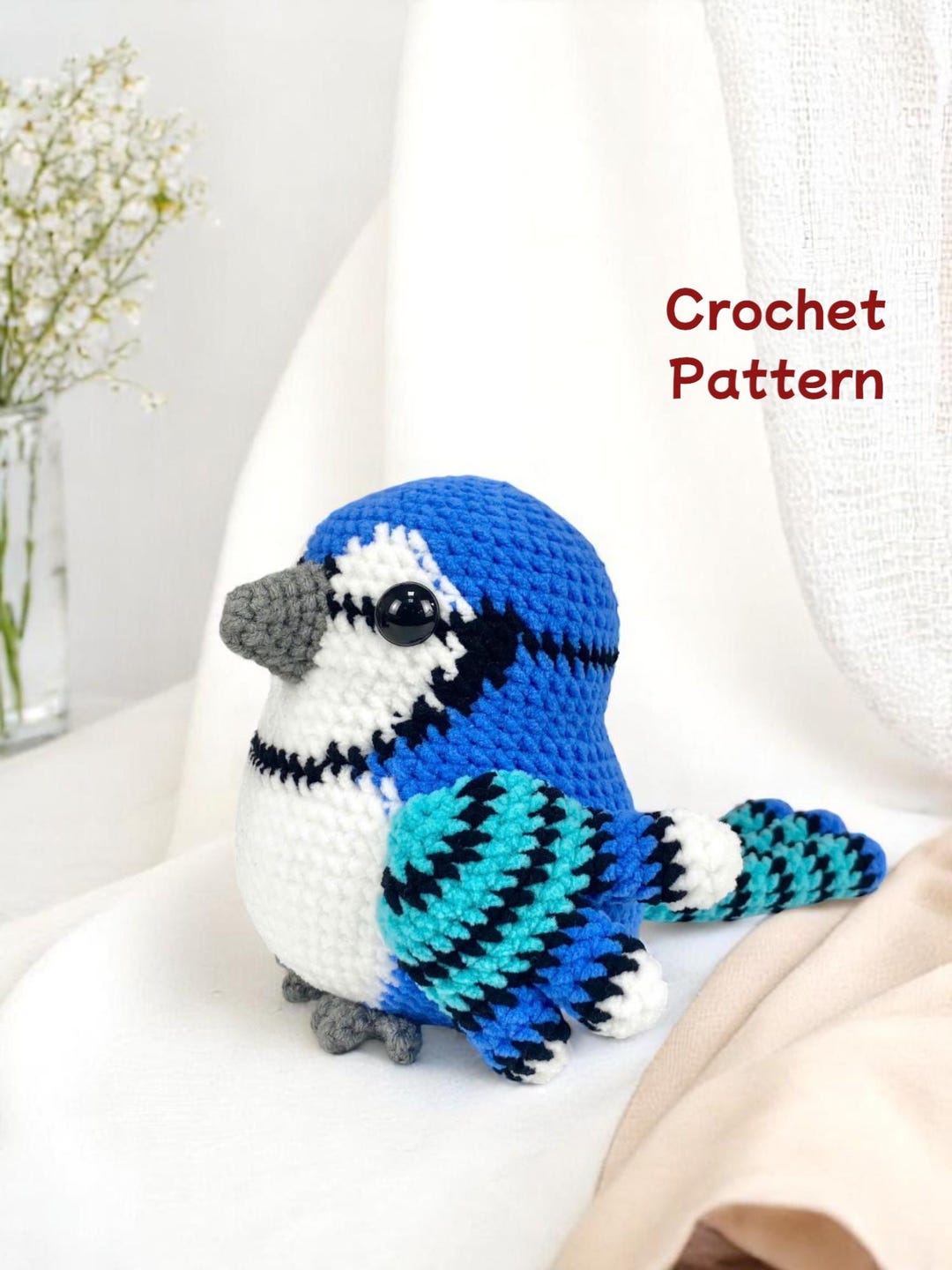 Blue Jay Crochet Pattern PDF, Amigurumi Bird Plush Toy With Striped ...