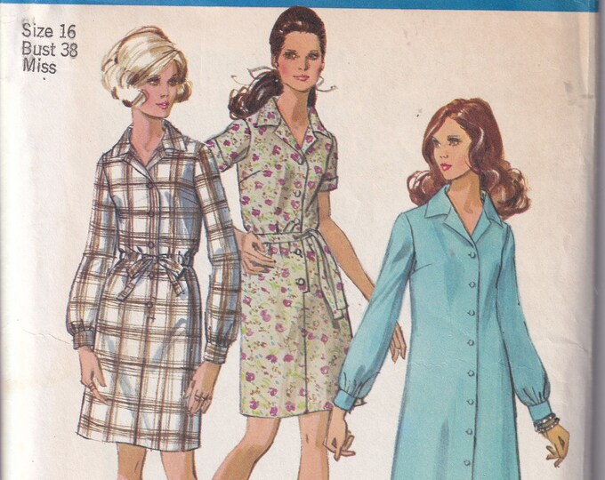 Vintage 1969 Simplicity 8294 Sewing Pattern Misses' Shirt Dress Size 16 ...