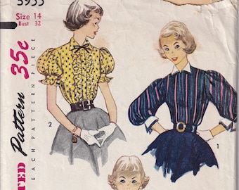 Vintage 1959 Simplicity 3229 Sewing Pattern Misses' Blouse With Sleeve ...