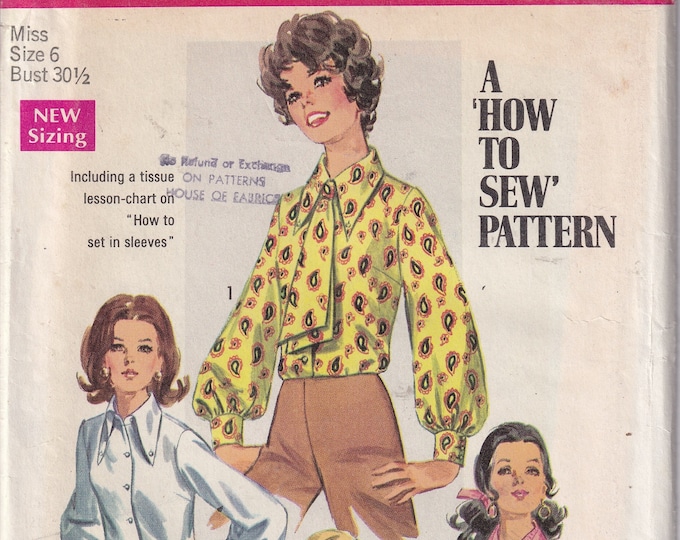 Vintage 1969 Simplicity 8299 UNCUT Sewing Pattern Misses' Blouse and ...