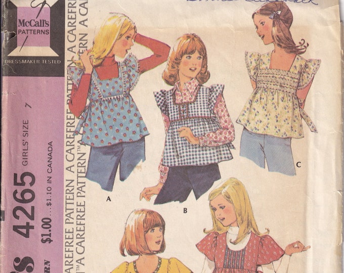 Vintage 1974 Mccall's 4265 Sewing Pattern Girls' Set of Jean Tops Size ...
