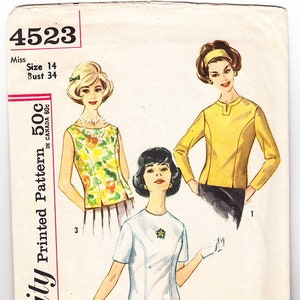 Vintage 1962 Simplicity 4523 Sewing Pattern Misses' Set of Blouse Size ...