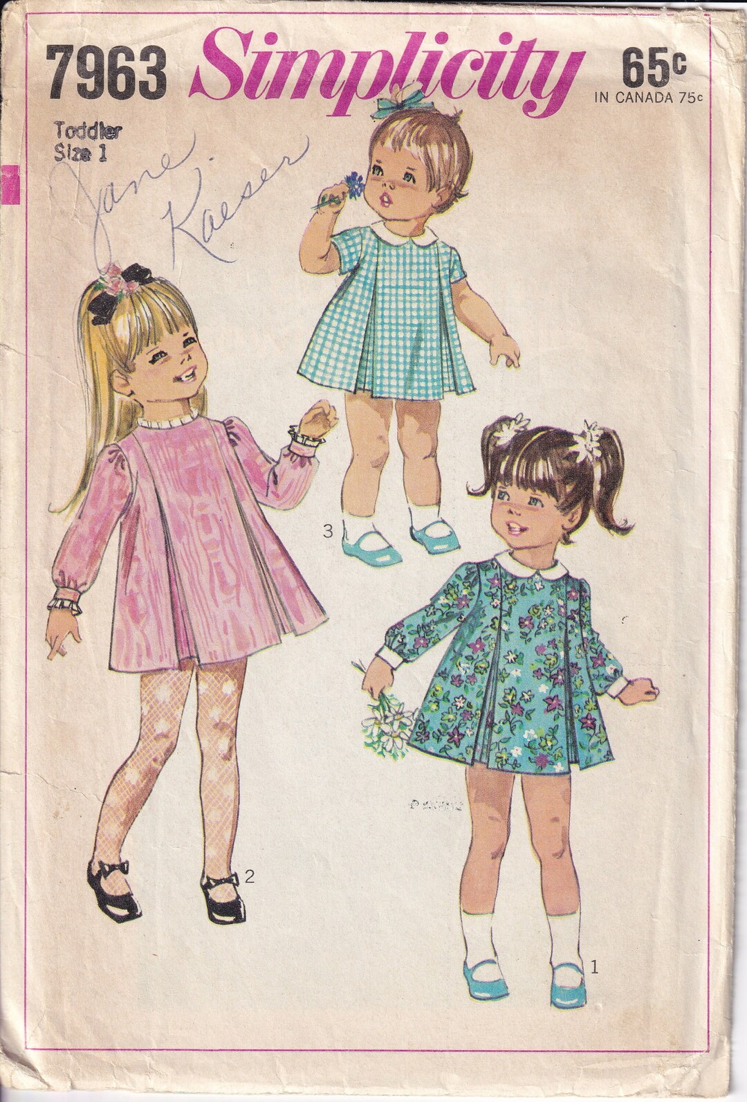 Vintage 1968 Simplicity 7963 Sewing Pattern Toddler Girls' Child's ...