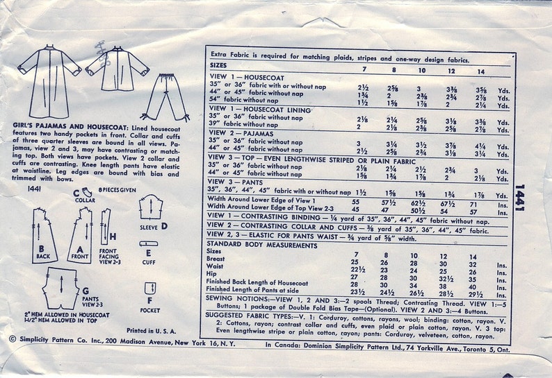 Vintage 1956 Simplicity 1441 Sewing Pattern Child's - Etsy