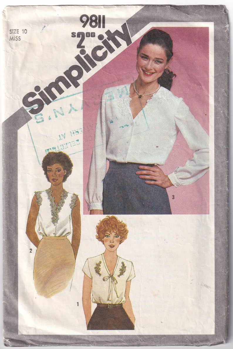 Classic 1980 Simplicity 9811 Sewing Pattern Misses' Blouse Size 10 Bust ...