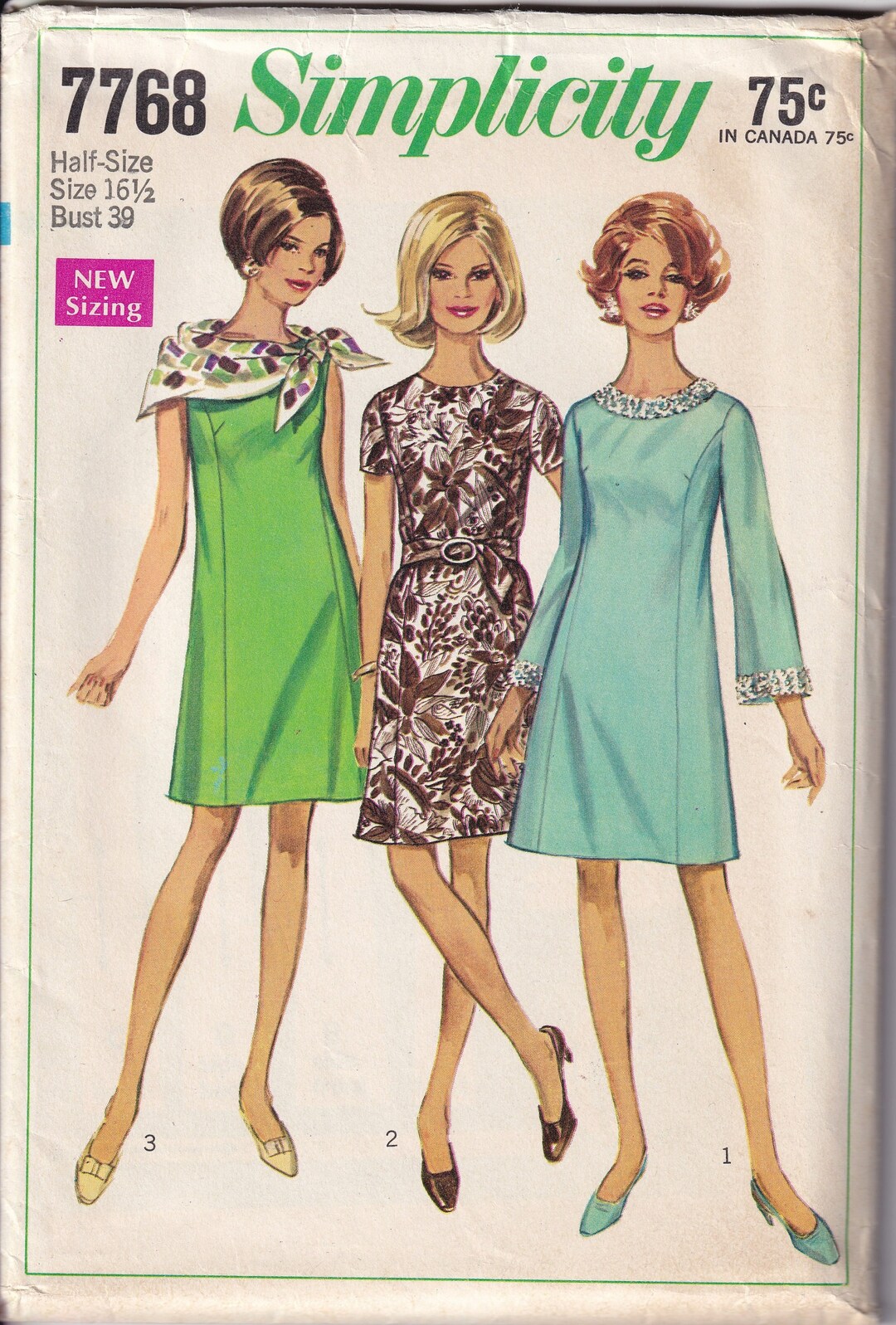 Vintage 1968 Simplicity 7768 Sewing Pattern Women's Dress in Half-sizes ...