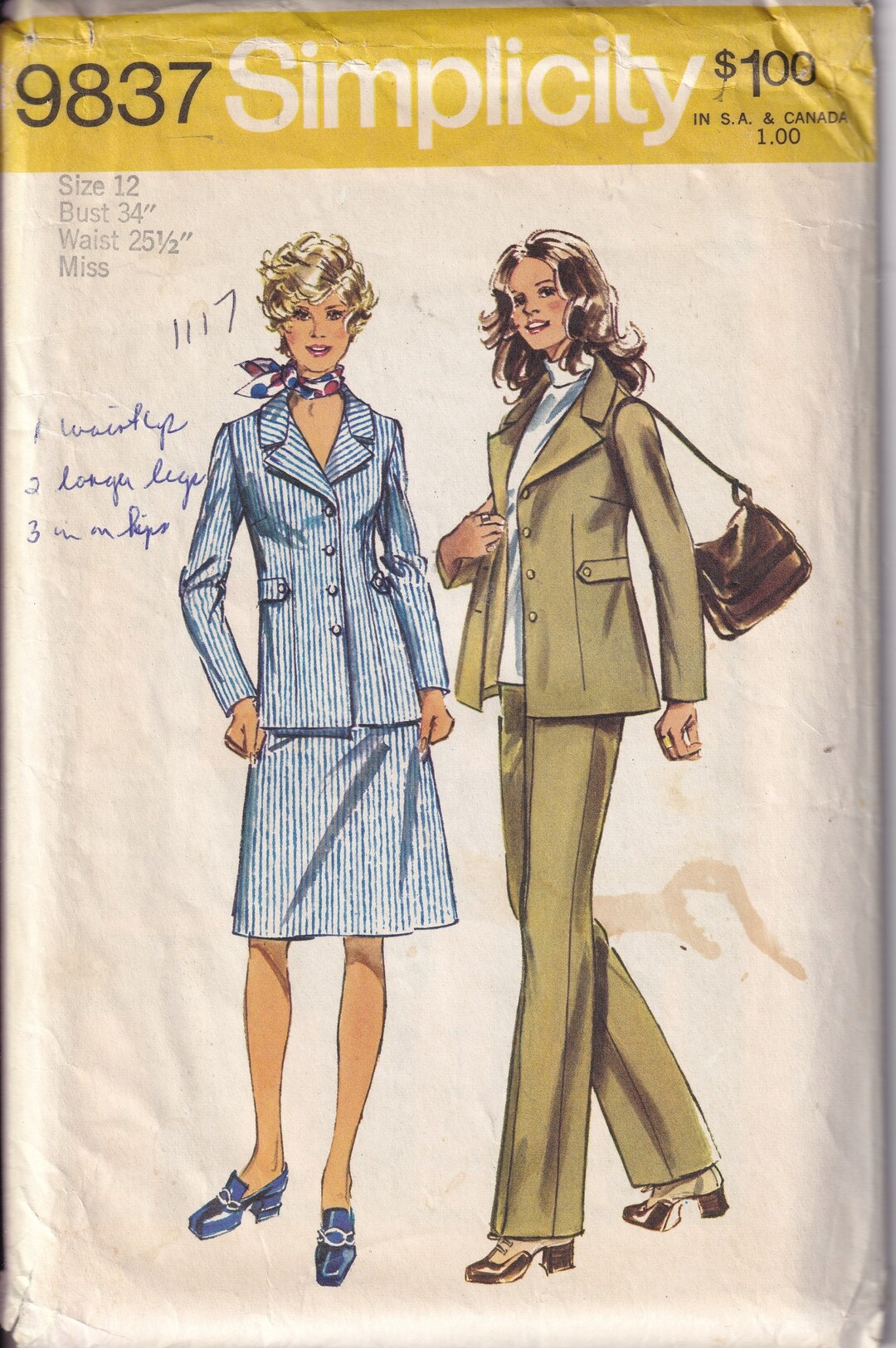 Vintage 1971 Simplicity 9837 Sewing Pattern Misses' Unlined Jacket ...